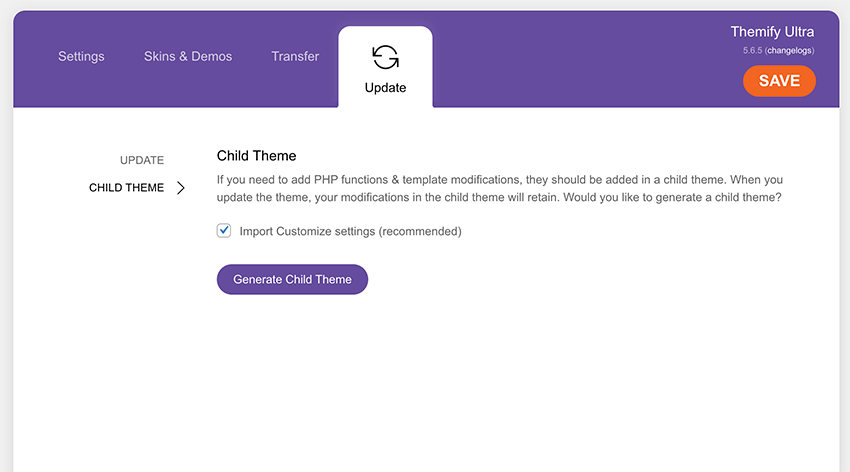 Child Theme Themify
